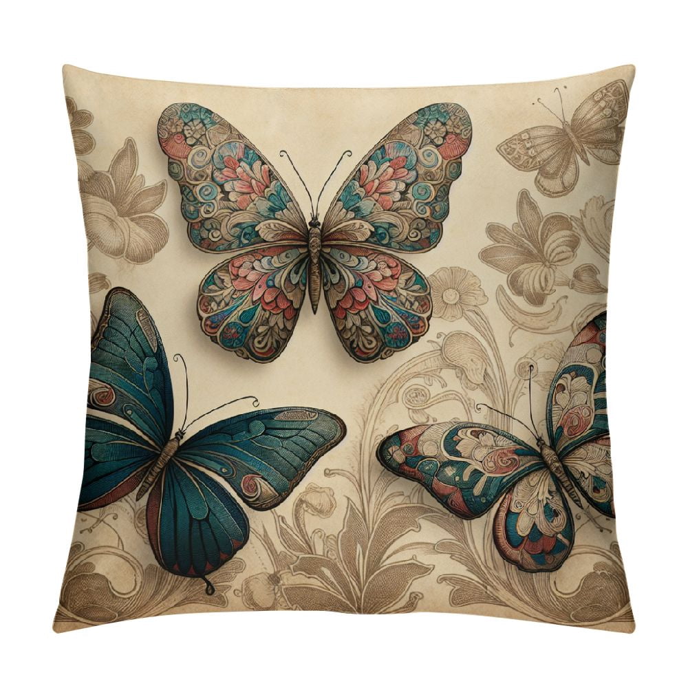 GOSMITH Retro Butterfly Decorative Throw Pillow Covers, Faux Farmhouse ...
