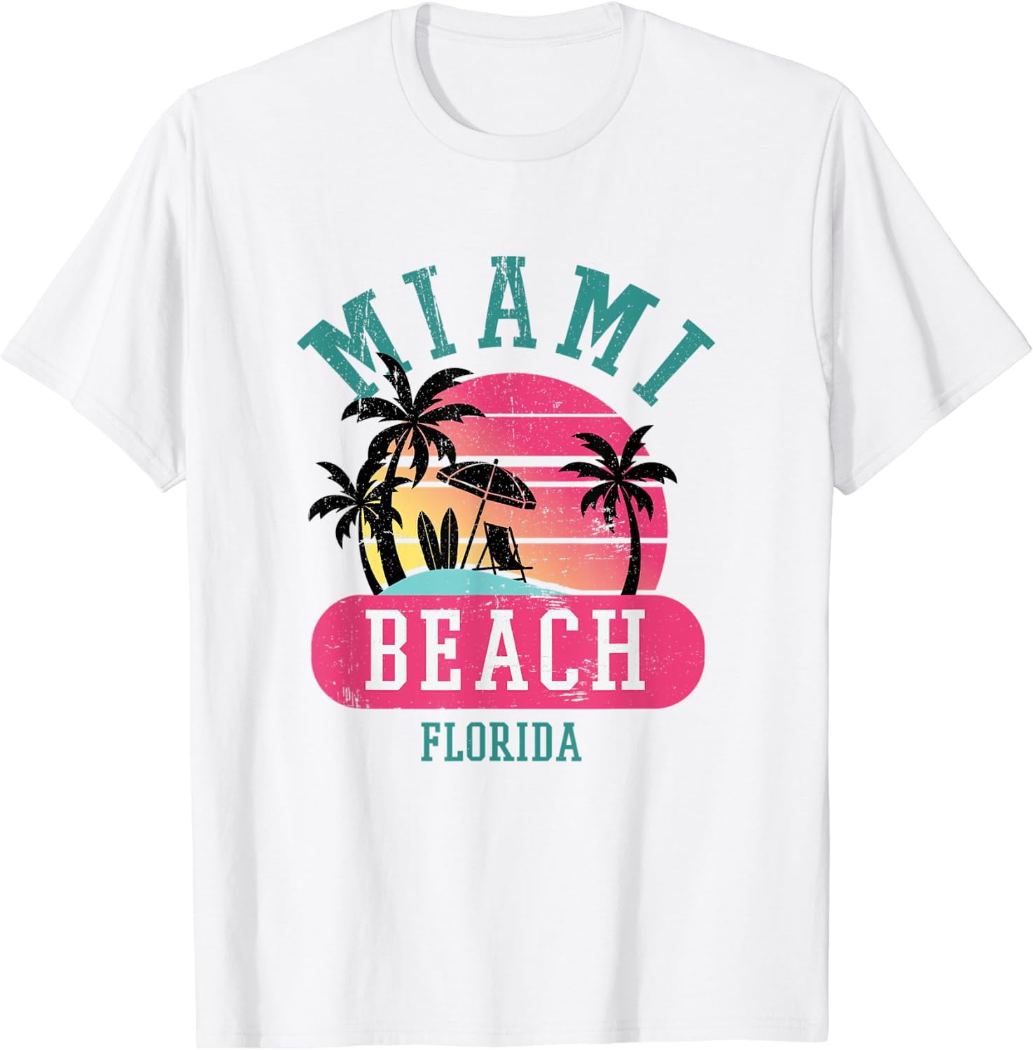 GOSMITH Retro Cool Miami Beach Mens Womens Florida Beaches Tee Shirt ...