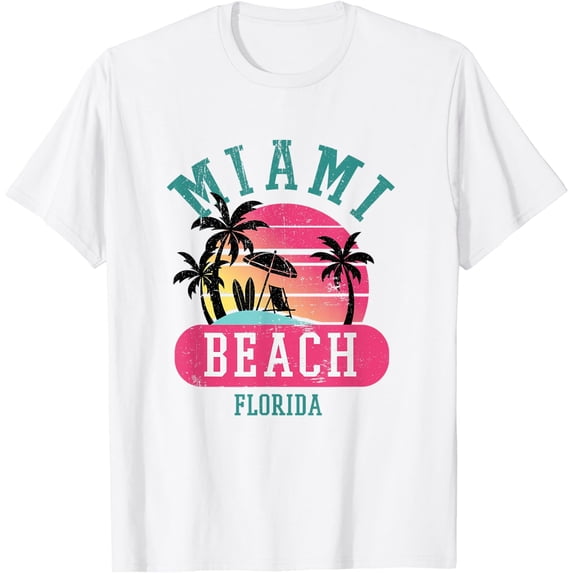 GOSMITH Retro Cool Miami Beach Mens Womens Florida Beaches Tee Shirt ...