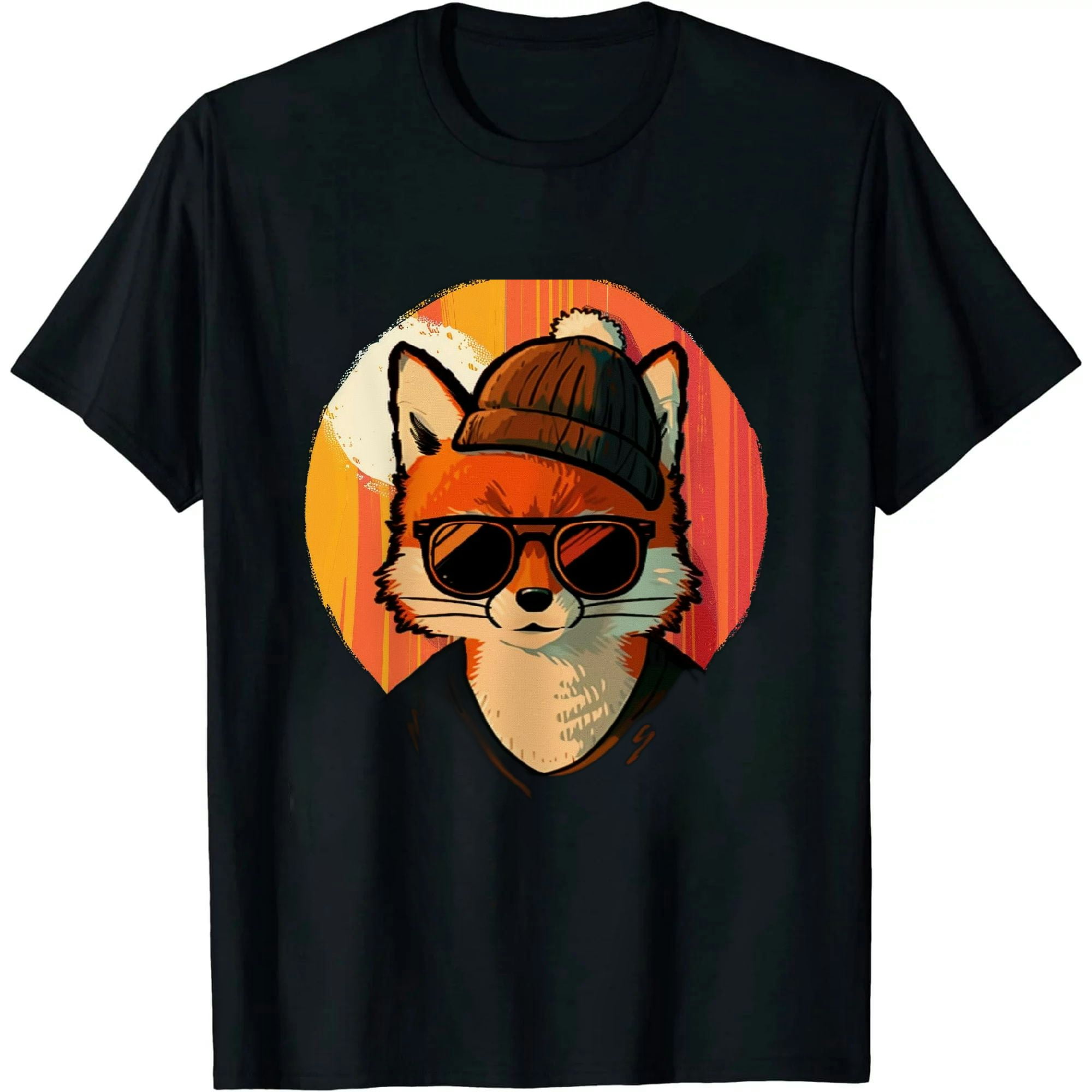 GOSMITH Retro Fox With Sunglasses And Vintage Backround T-Shirt ...