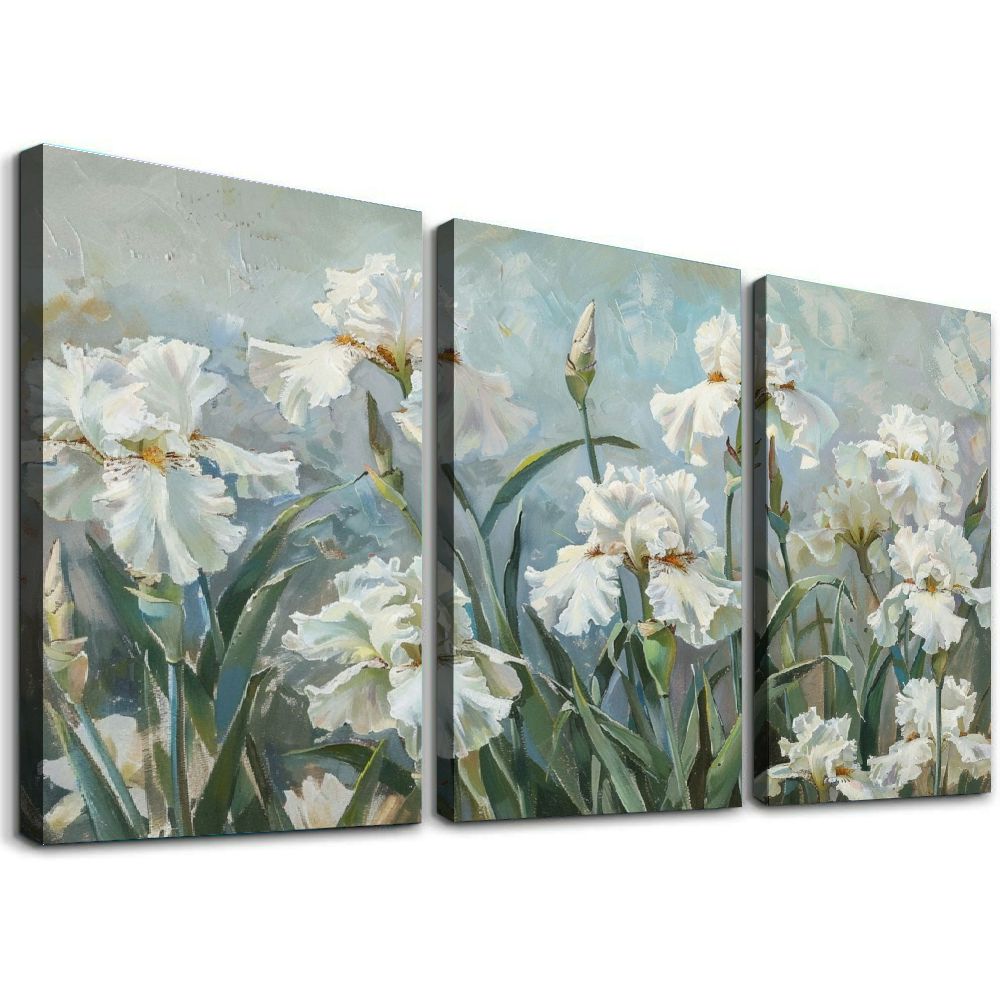 GOSMITH Retro Painting of White Iris in the Garden Art Modern Wall ...