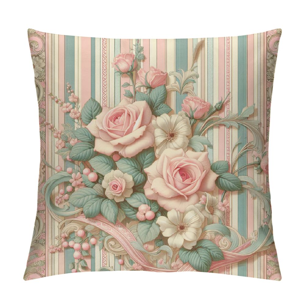 Leisuo Roses Polka Dots Pillow Cover Bloom Peony Flower Pillow ...