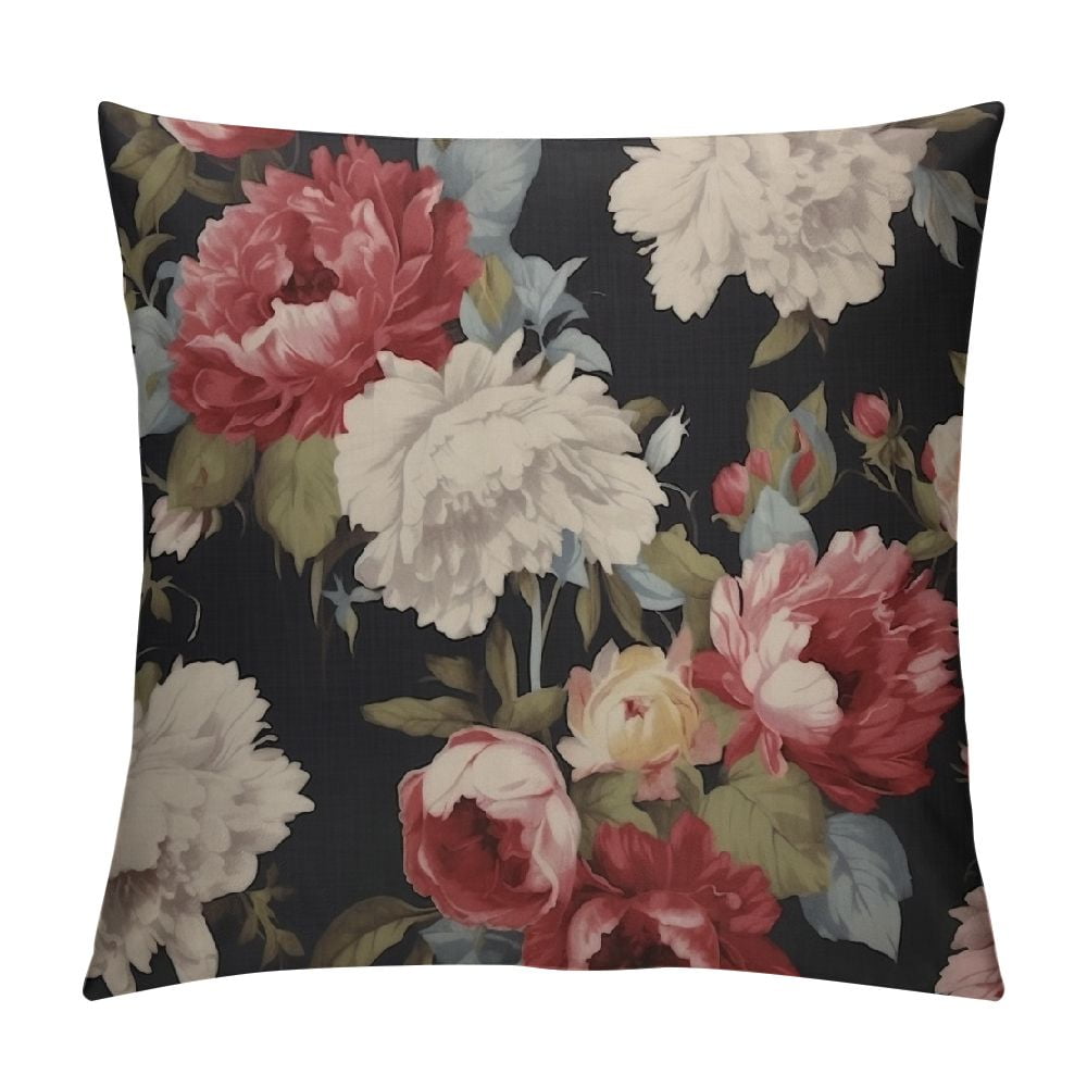 GOSMITH Roses Throw Pillow Covers, Vintage Blossom Red White Rose ...