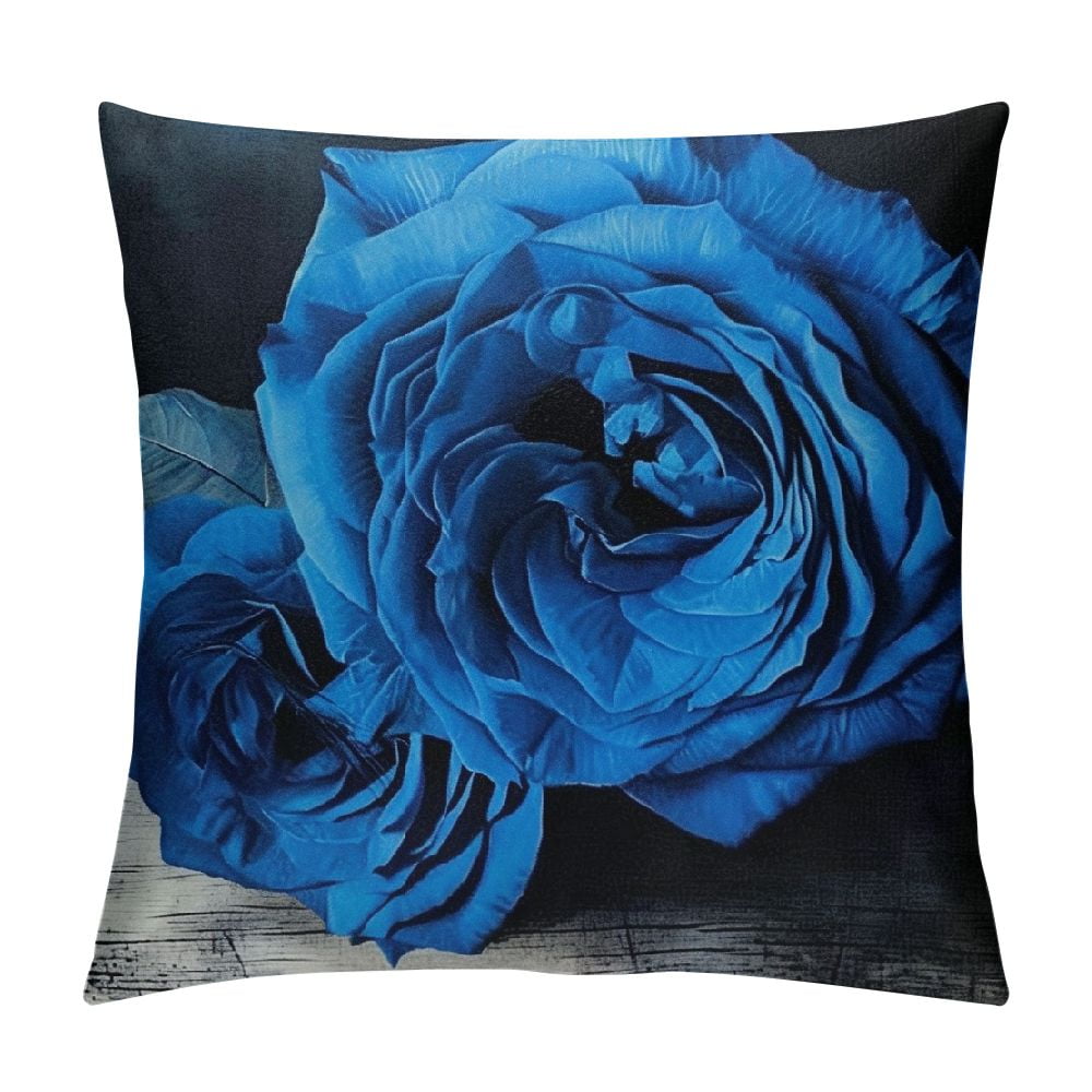 GOSMITH Royal Blue Throw Pillow Covers Rose Flower Decorative Pillow ...