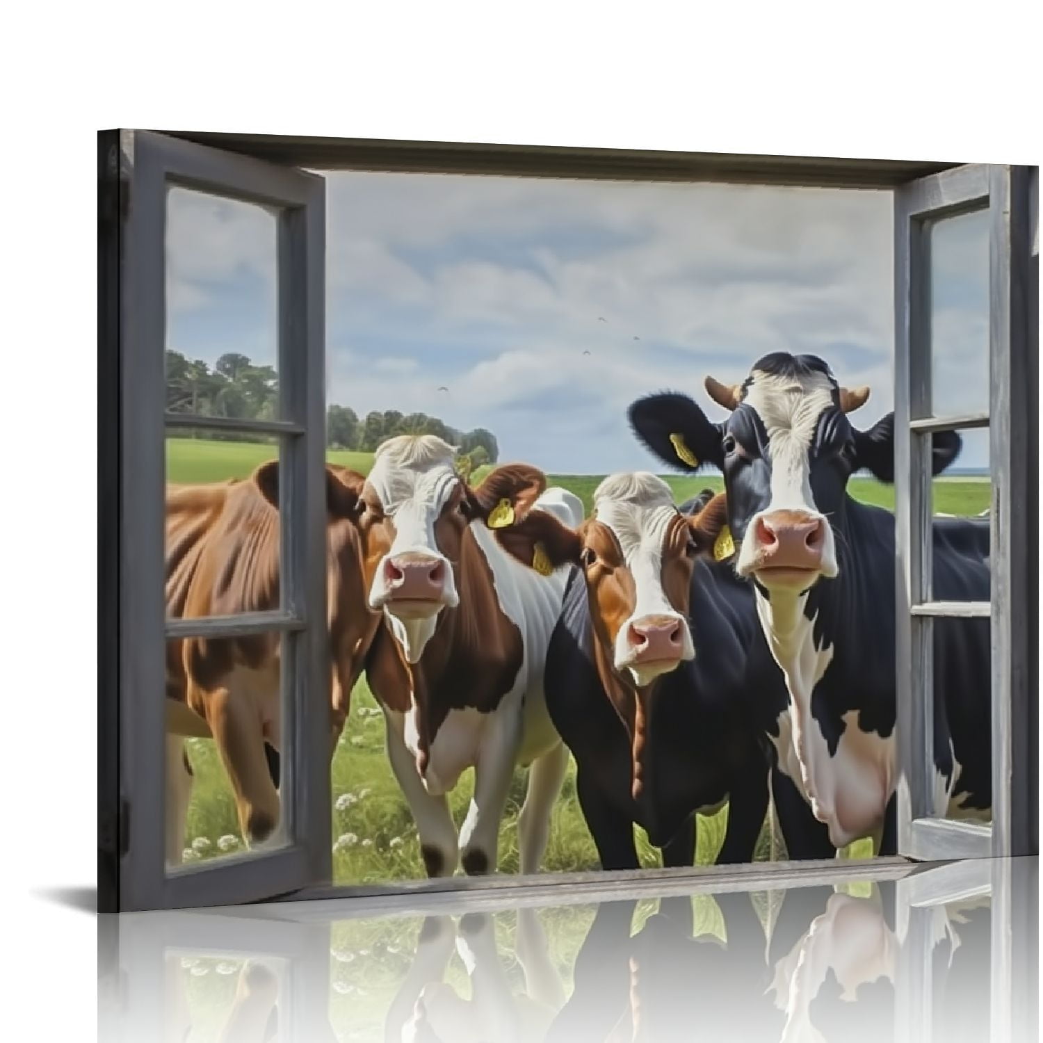 GOSMITH Rustic Cow Wall Art Funny Cows Window Pictures Wall Decor ...