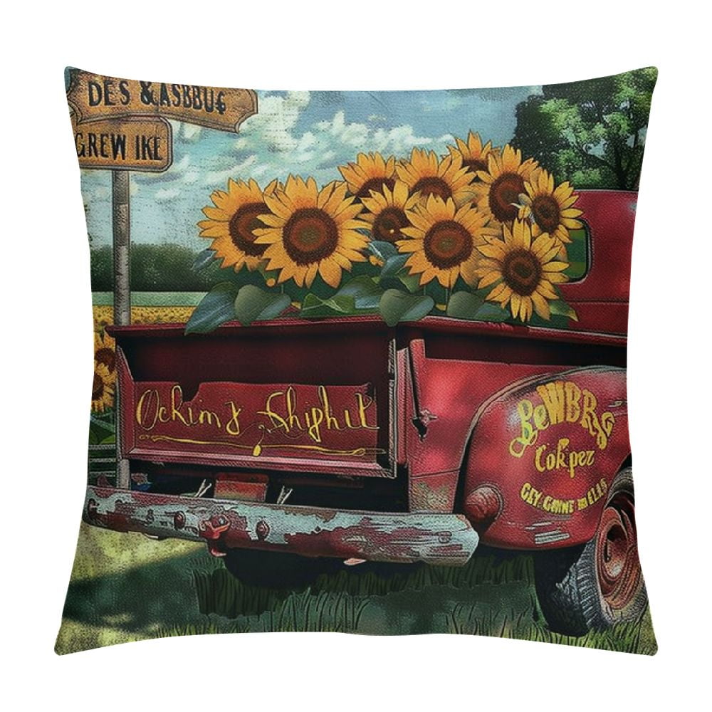 GOSMITH Rustic Farmhouse Throw Pillow Covers Red Truck Vintage ...