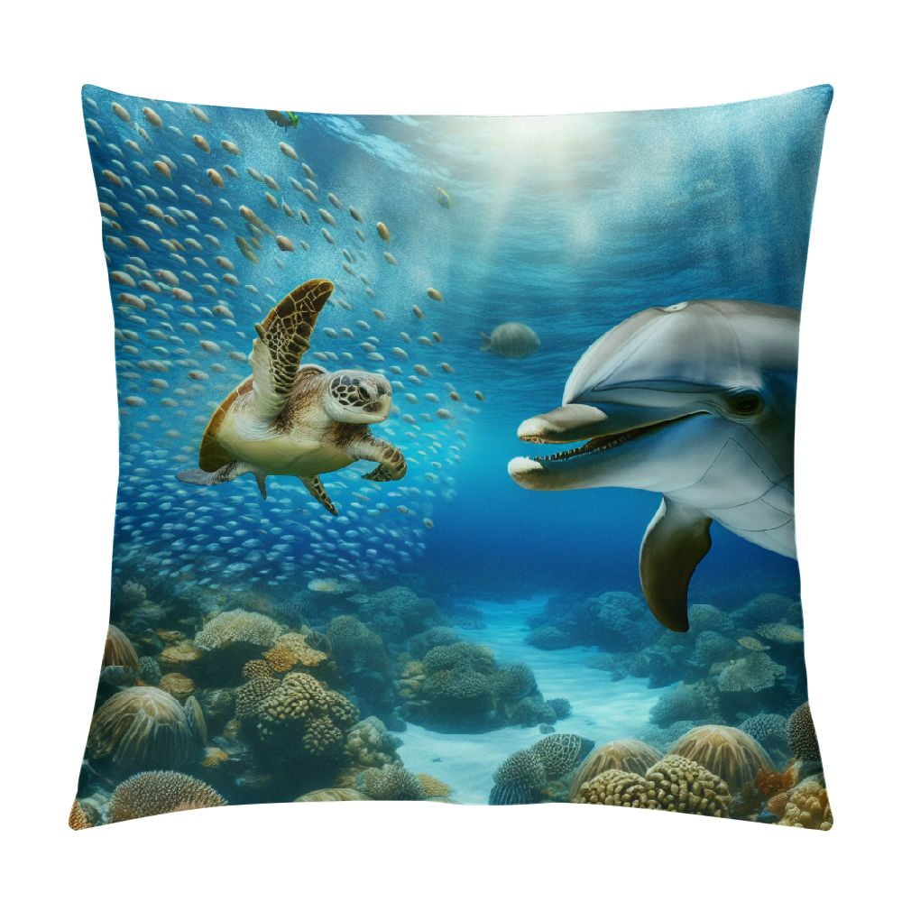 GOSMITH Satin Pillowcases Sea Ocean Turtle Dolphin Pillow Case Covers ...