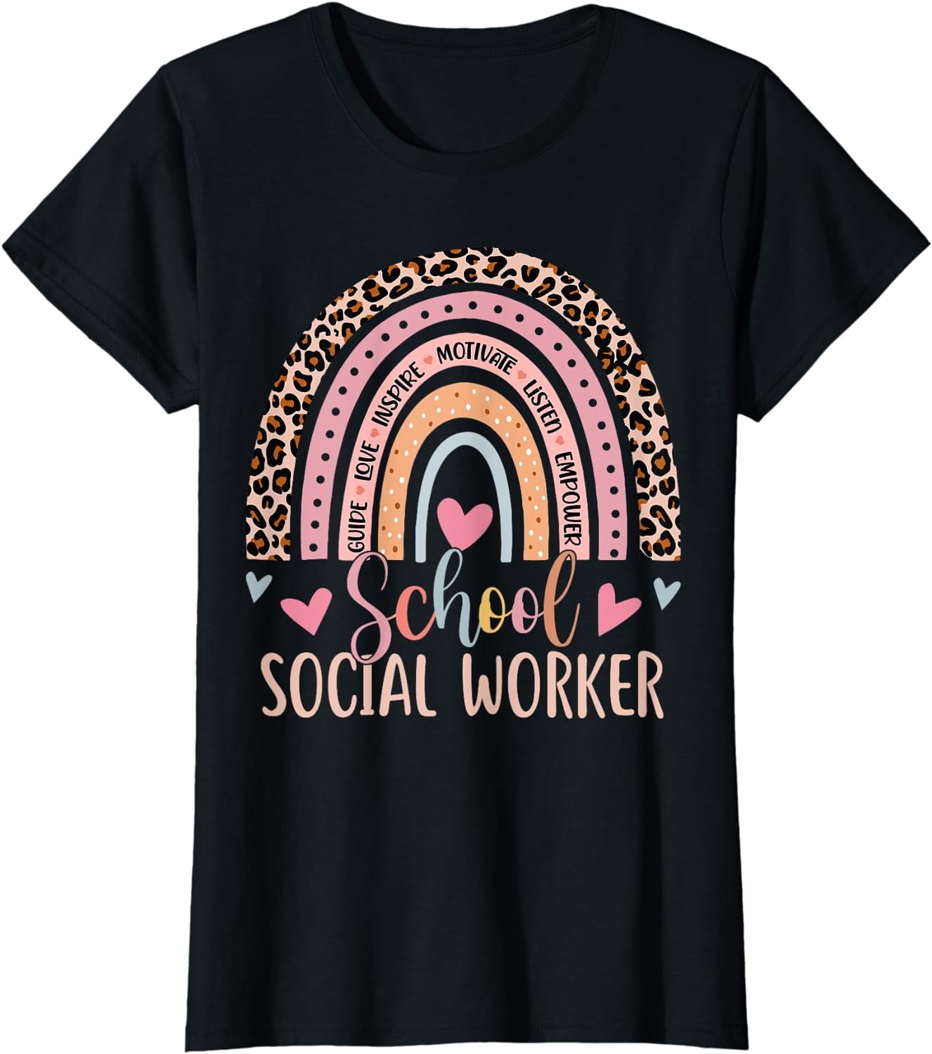 Gosmith School Social Worker Rainbow Leopard Print Funny Social Work T