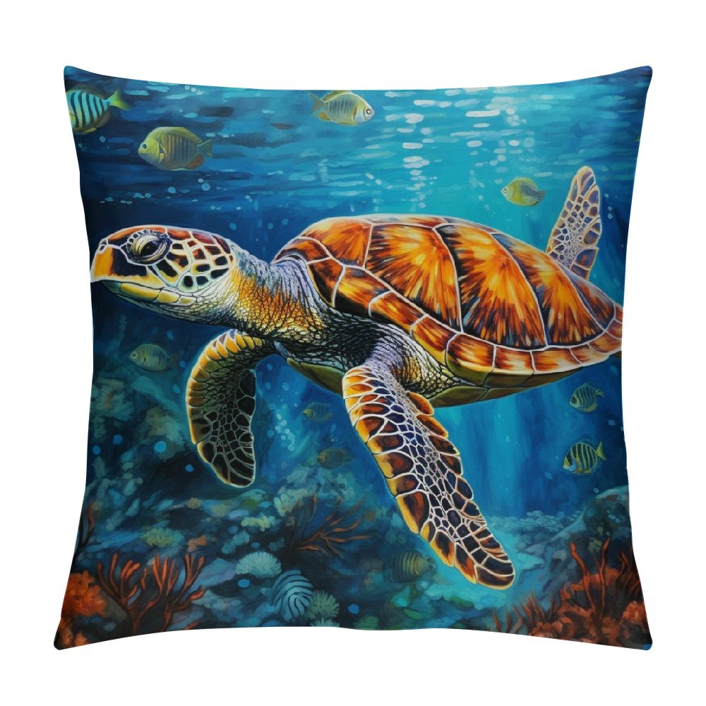 GOSMITH Sea Turtle Pillow Cases Standard - Microfiber Bed Throw Pillow ...