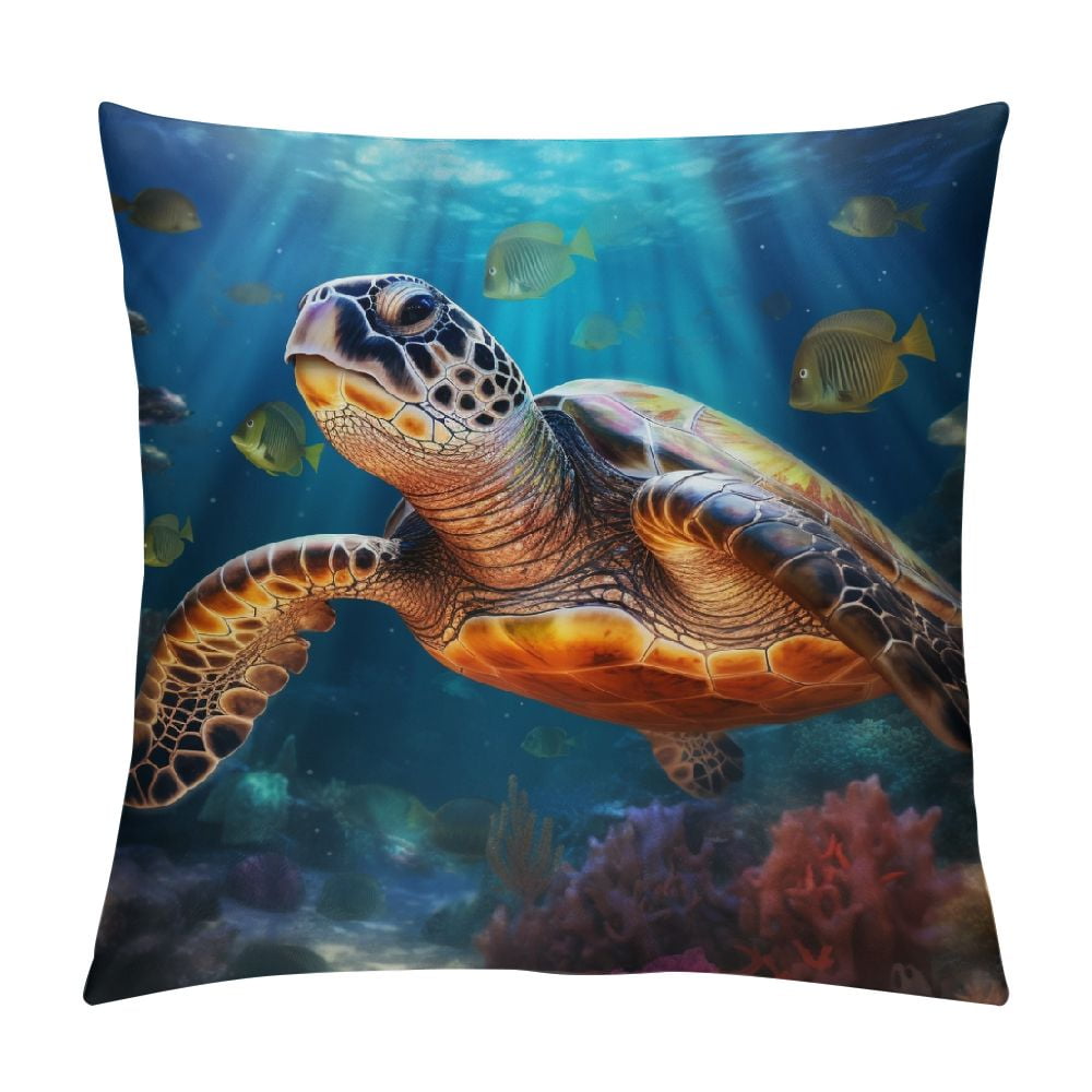 GOSMITH Sea Turtle Pillow Cover Ocean Blue Pillow Covers Sea Life 3D ...