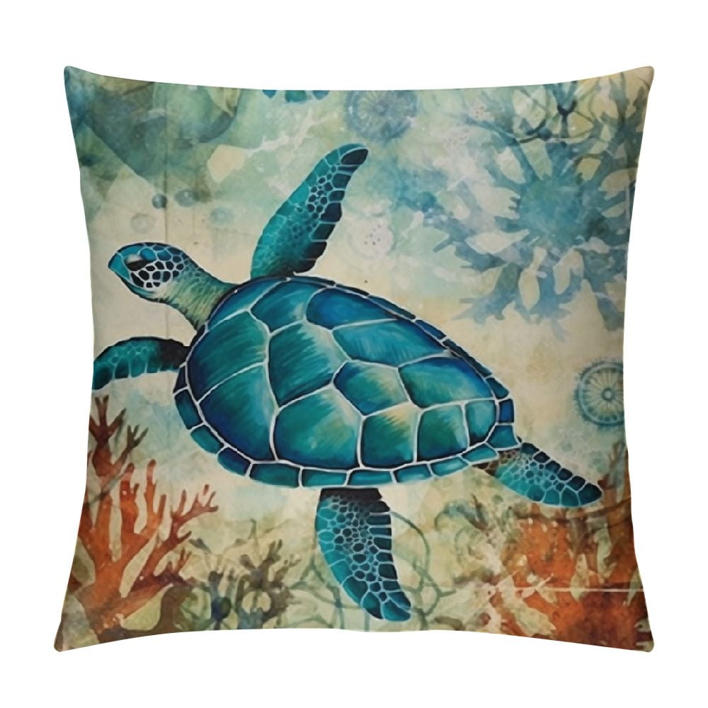 GOSMITH Sea Turtle Throw Pillow Case Mediterranean Style Sea Theme ...