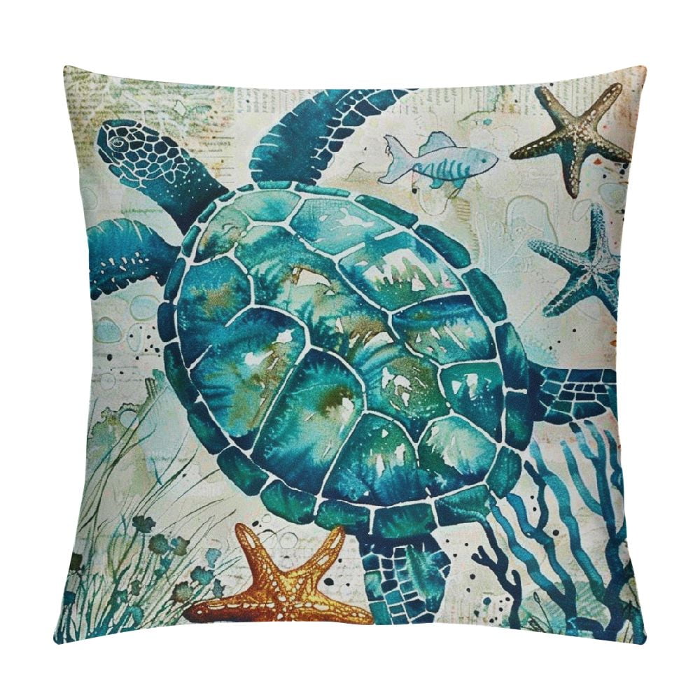 GOSMITH Sea Turtle Throw Pillow Case Mediterranean Style Sea Theme ...