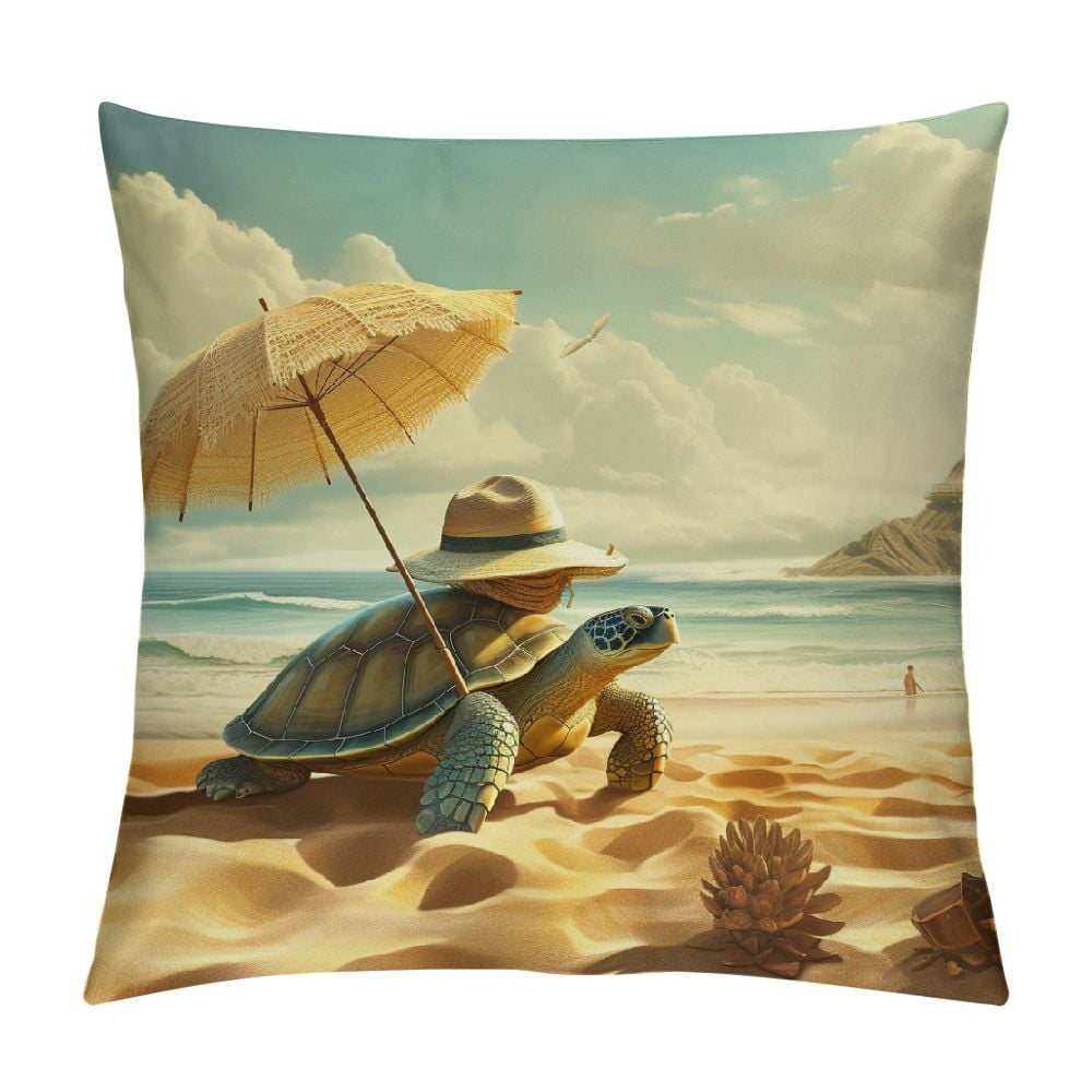 GOSMITH Sea Turtle Throw Pillow Covers 20x20 Inch Coastal Ocean Park ...