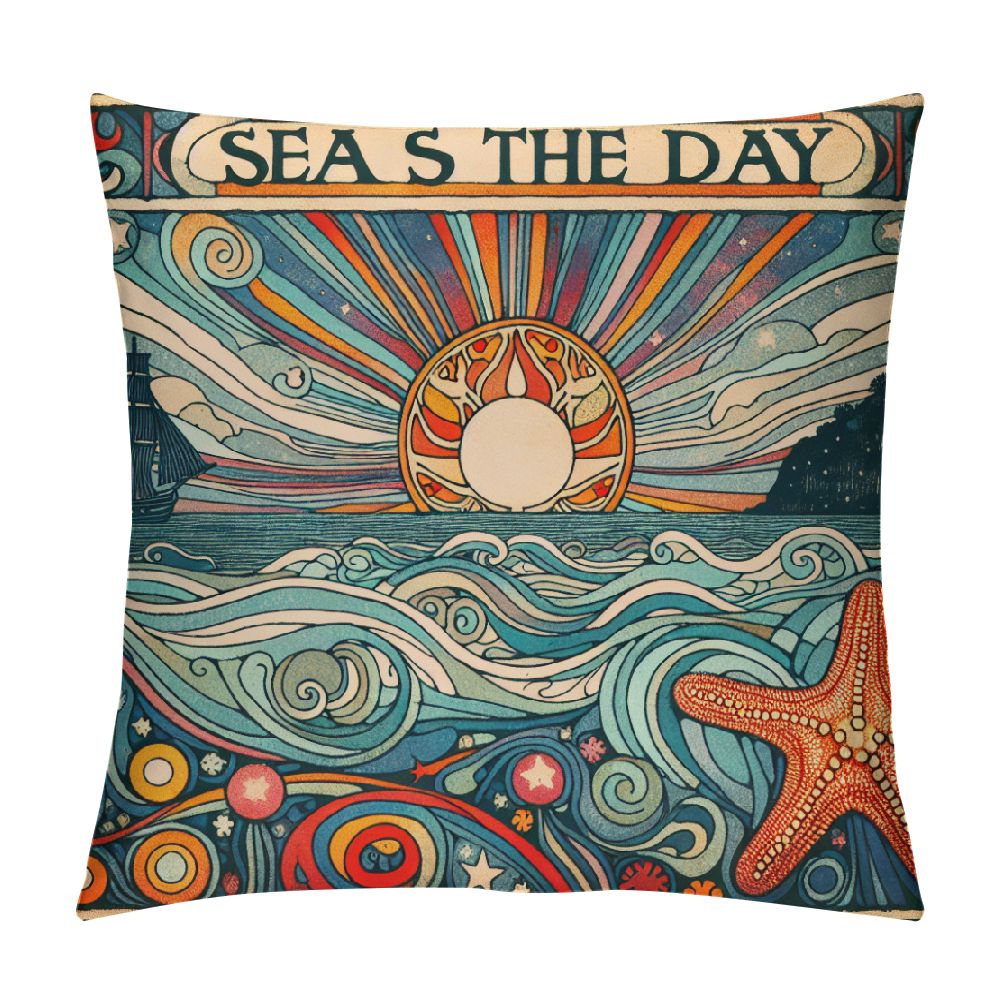 Leisuo Vintage Beach Starfish Lumber Throw Pillow Cover Brown Sea ...