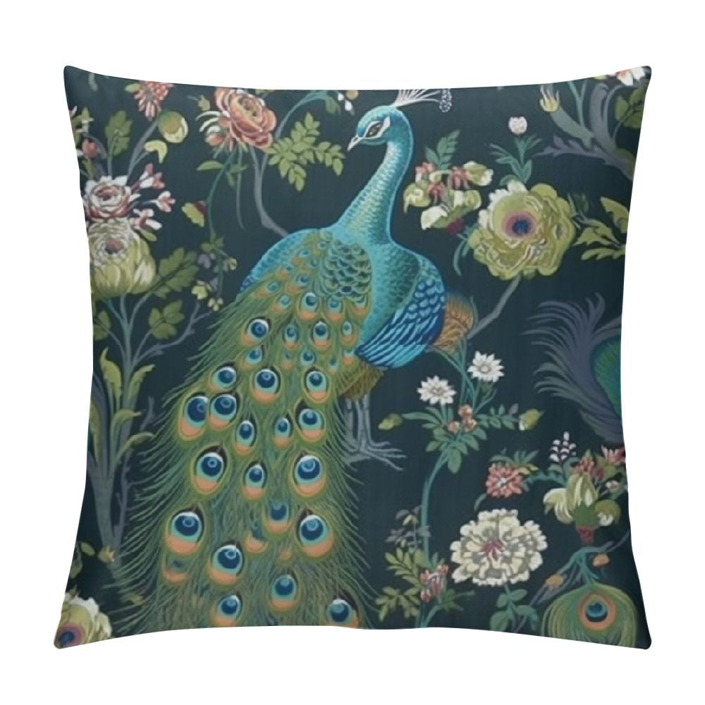 GOSMITH Set of Chinoiserie Peacocks Teal Trees Botanical Florals Throw ...