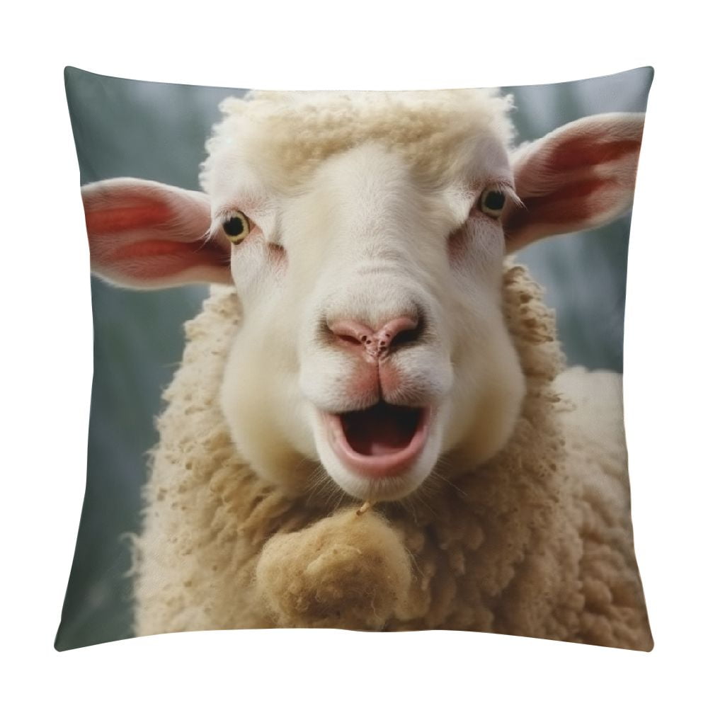 GOSMITH Sheep Pillow Cover,Decorative Throw Pillow Funny Sheep Portrait ...