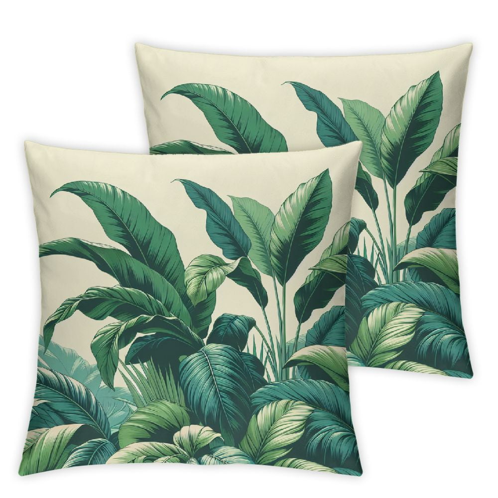 GOSMITH Short Plush Tropical Leaves 2-Piece Pillowcase Set White ...