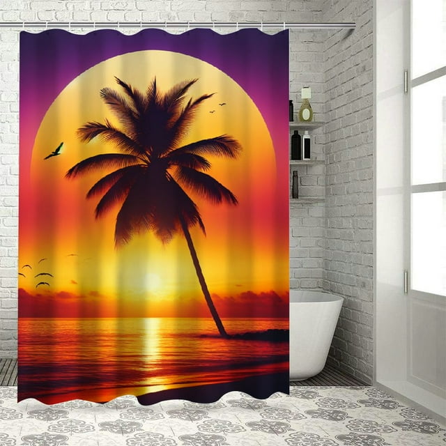 GOSMITH Shower Curtain Body Palm Tree Dolphin Sea Beach Sunset ...