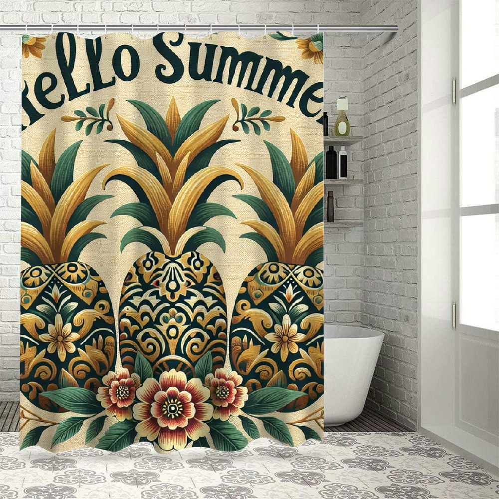 GOSMITH Shower Curtain Hello Summer Pineapple Decorative, Rectangle ...