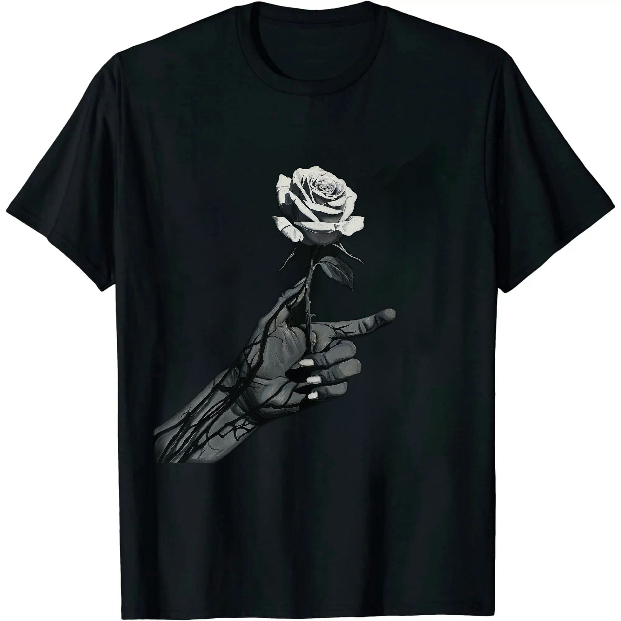 GOSMITH Skeleton Hand Black Rose Flower Goth Punk Gifts T-Shirt ...