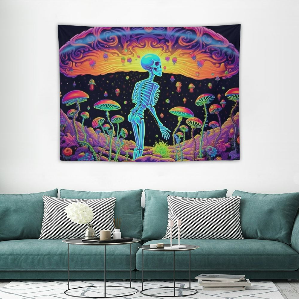 GOSMITH Skeleton Tapestry Fantasy Plant Floral Tapestry UV Reactive ...