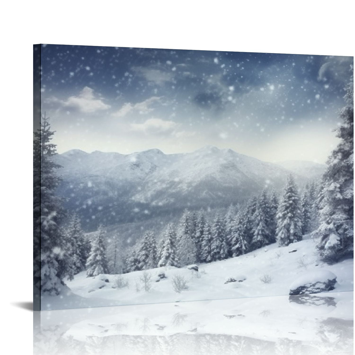 GOSMITH Snowy Winter Night Mountain Forest Starry Sky Pine Trees Photo ...