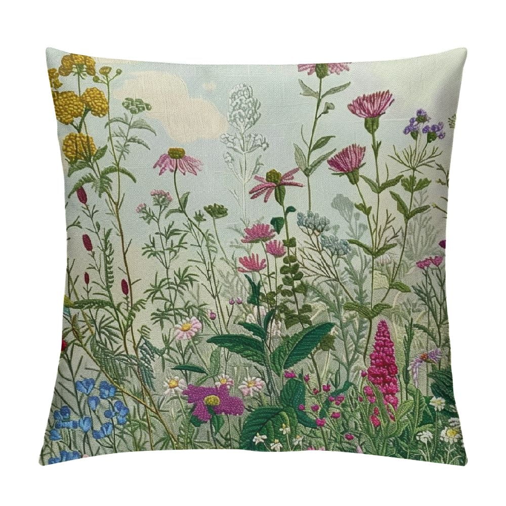 GOSMITH Spring Flower Pillow Covers,Green Herbs Plant Leaf Floral Throw ...