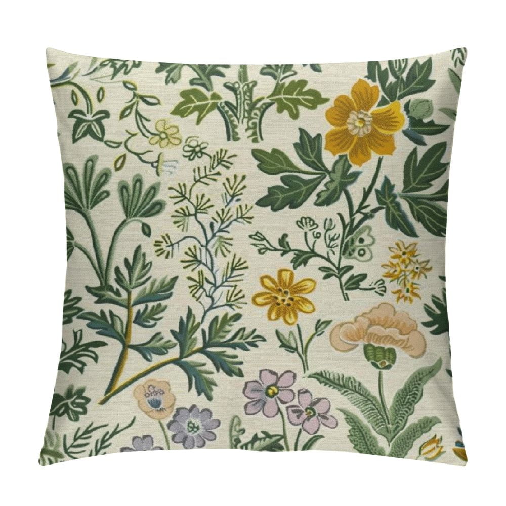 GOSMITH Spring Pillow Covers,Sage Green Wild Flower Plant Throw Pillows ...