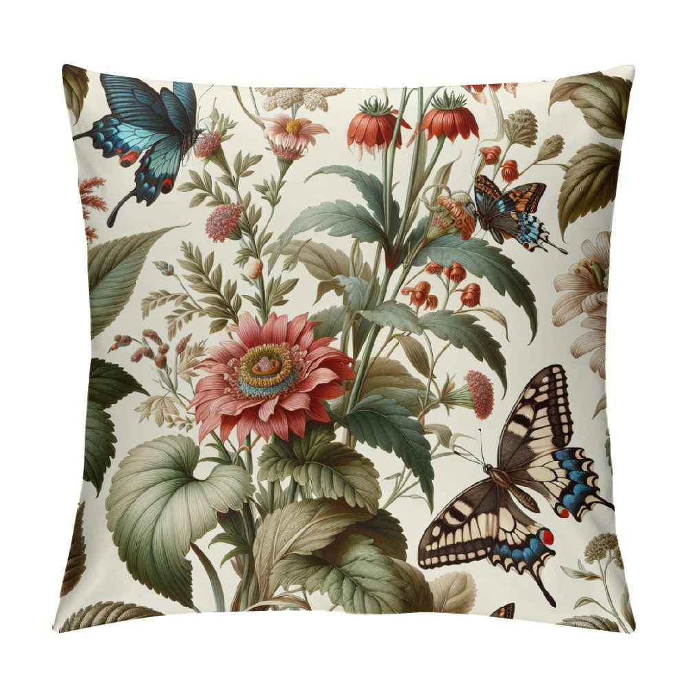 GOSMITH Spring Pillow Covers Wild Flowers Botanical Plants Butterfly ...
