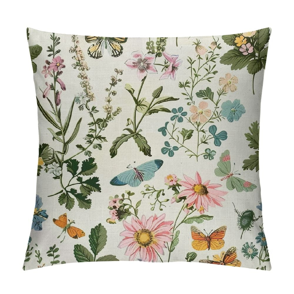 GOSMITH Spring Pillow Covers Wild Flowers Botanical Plants Butterfly ...