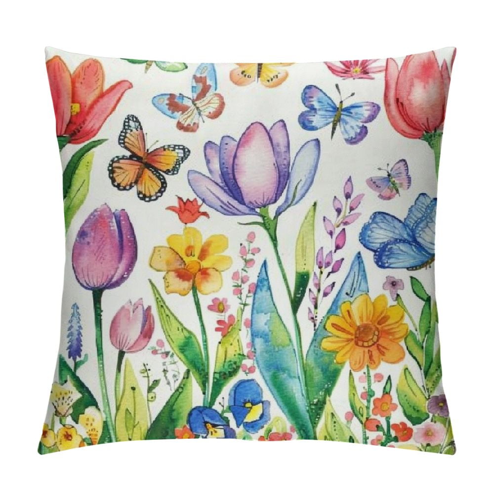 GOSMITH Spring Summer Pillow Covers Tulip Daisy Watercolor Flowers ...
