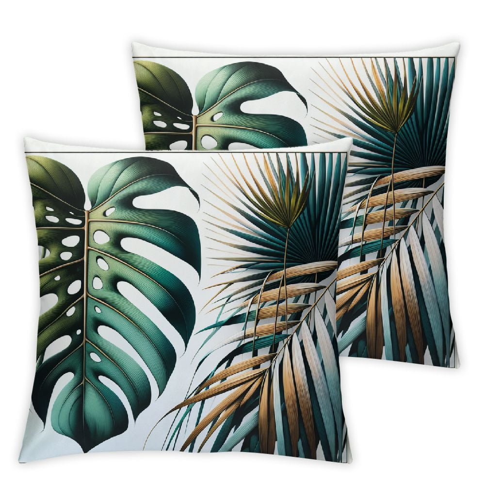 Leisuo Square 2-Piece Short Plush Pillowcase Tropical Leaves Monstera ...