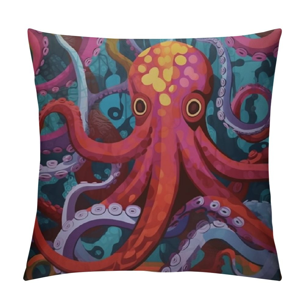 GOSMITH Square Throw Pillow Covers Cartoon Funny Colorful Octopus ...