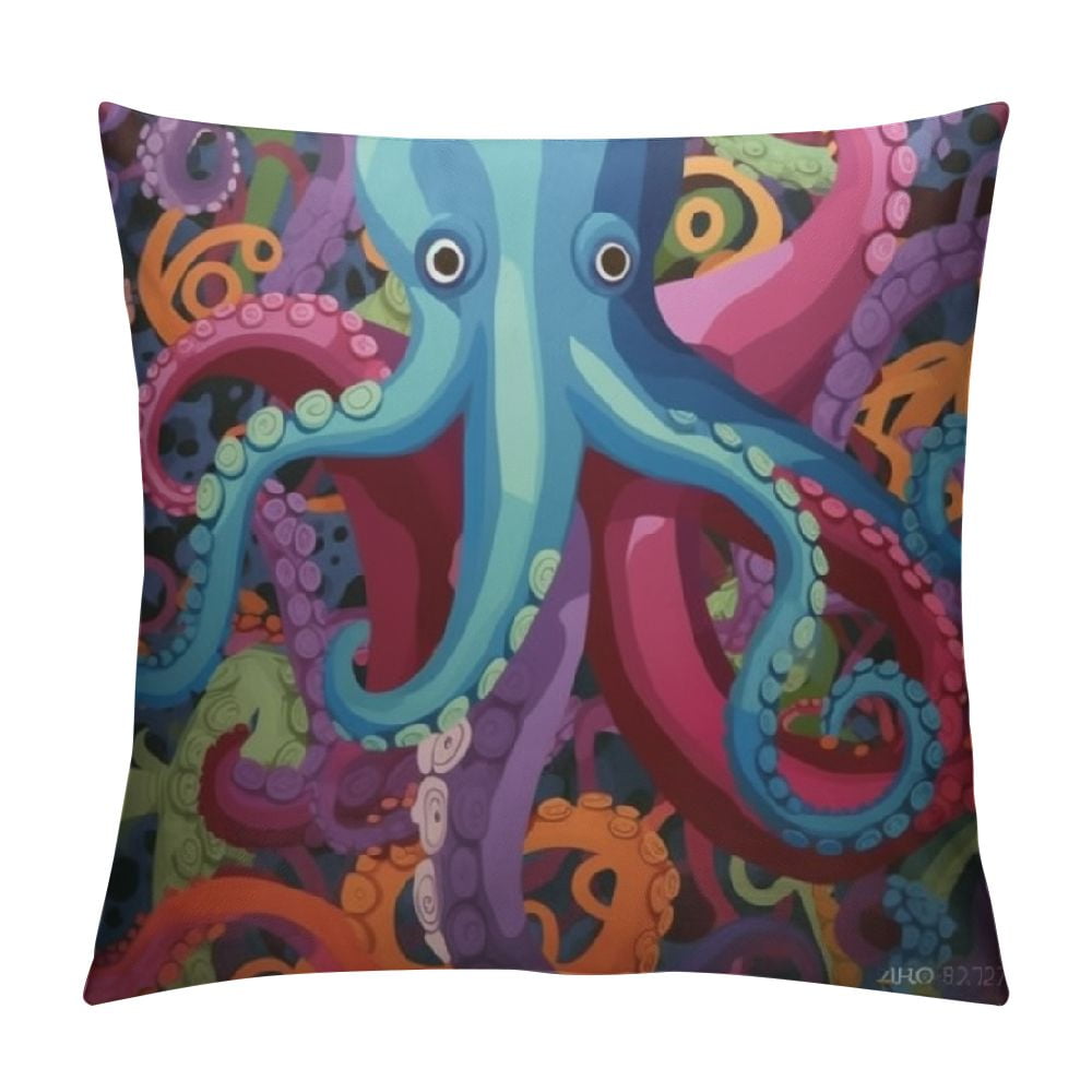 GOSMITH Square Throw Pillow Covers Cartoon Funny Colorful Octopus ...