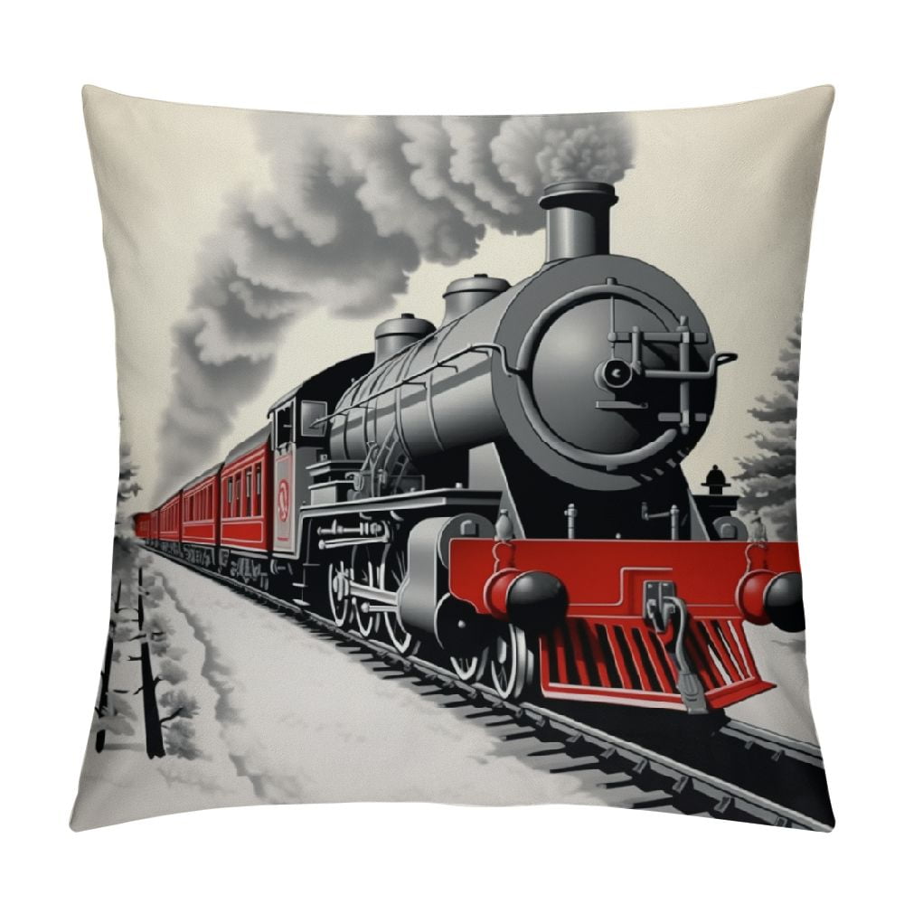 GOSMITH Steam Engine Throw Pillow Cushion Cover, Locomotive Red Black ...