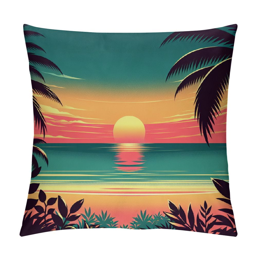 GOSMITH Summer Beach Throw Pillow Covers ,Tropical Palm Tree Sunset ...