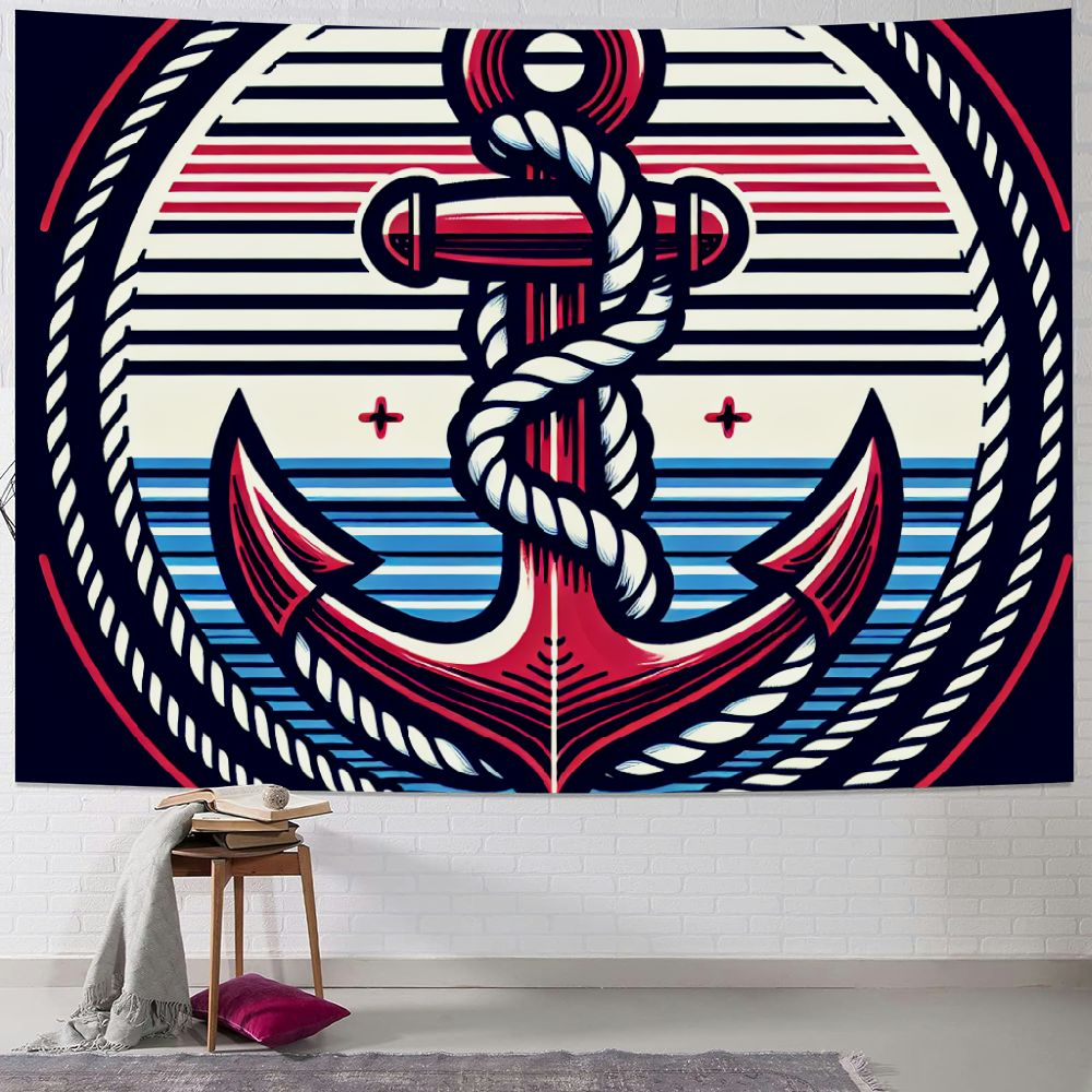 GOSMITH Summer Coastal Nautical Theme Red Anchor Sailboat Compass Waves ...