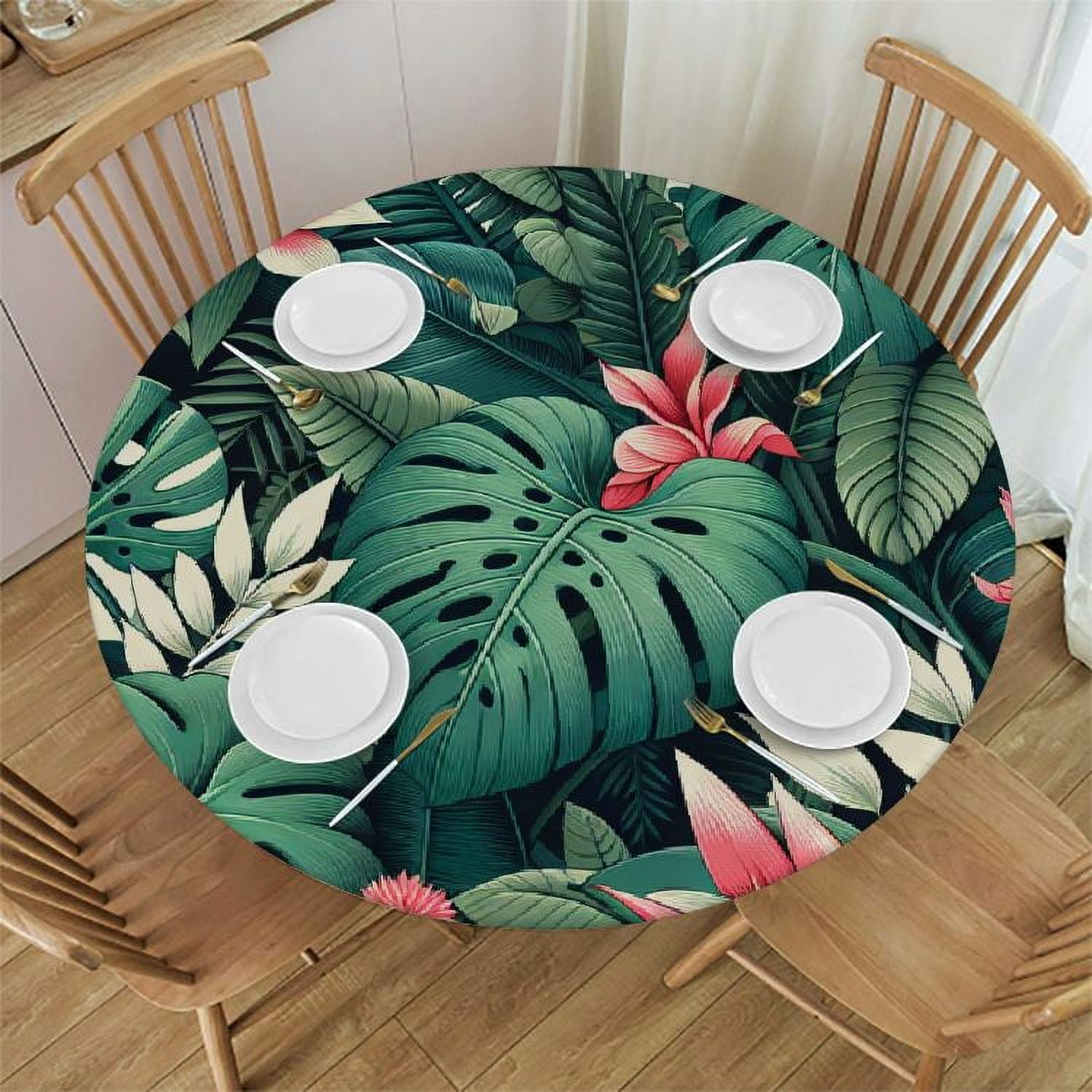 GOSMITH Summer Tropical Round Tablecloth, Monstera Palm Leaf Flower ...
