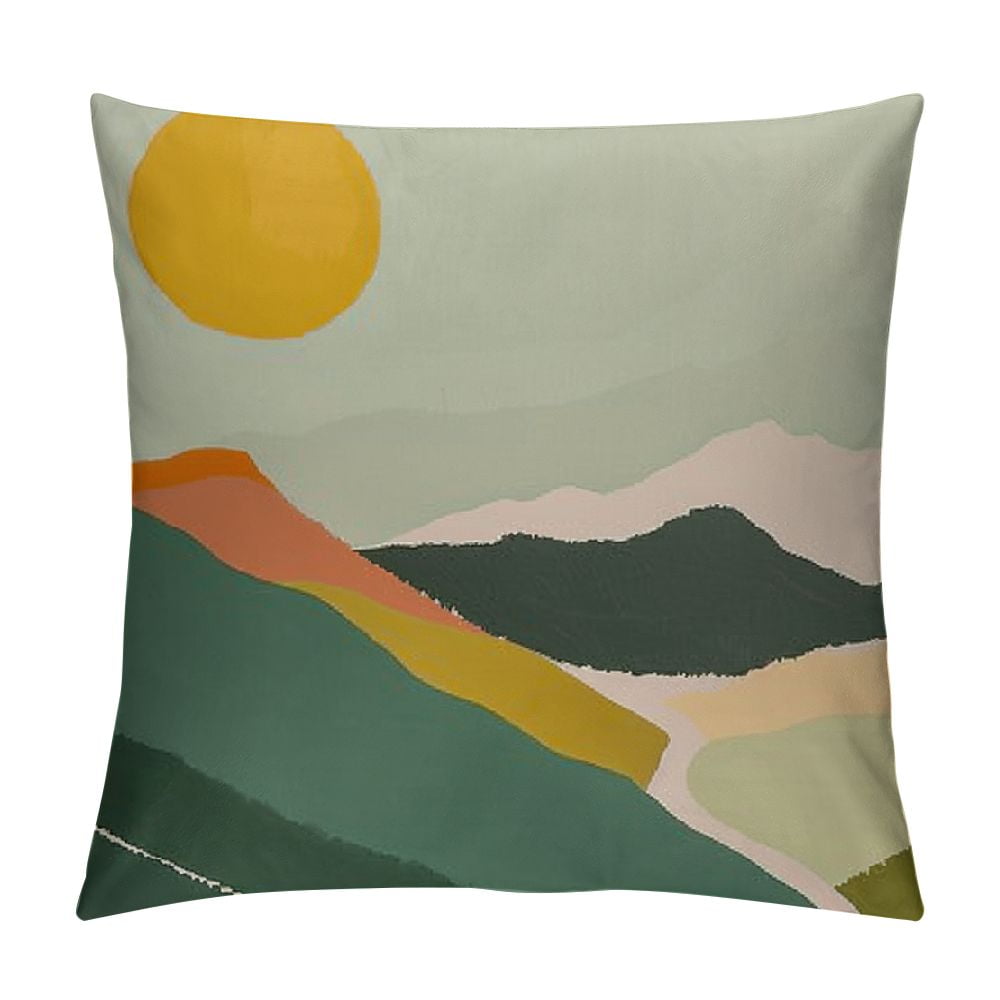 GOSMITH Sun Throw Pillow,Boho Sun Mountain Sage Olive Green Bohemian ...