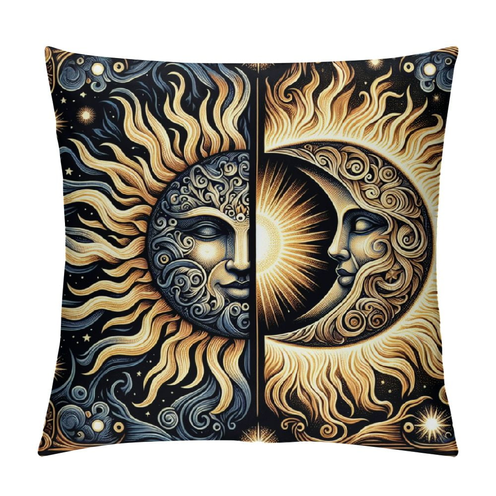 GOSMITH Sun and Moon Pillow Sham, Celestial Theme Sun with Crescent Moon Midnight Art ...