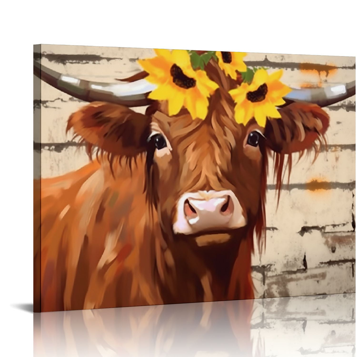 GOSMITH Sunflower Highland Cow Wall Art: Funny Farm Animal Canvas ...