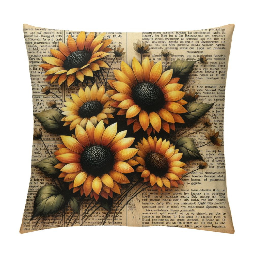 GOSMITH Sunflower Pillow Cover Vintage Bouquet Pillowcases Elegant ...