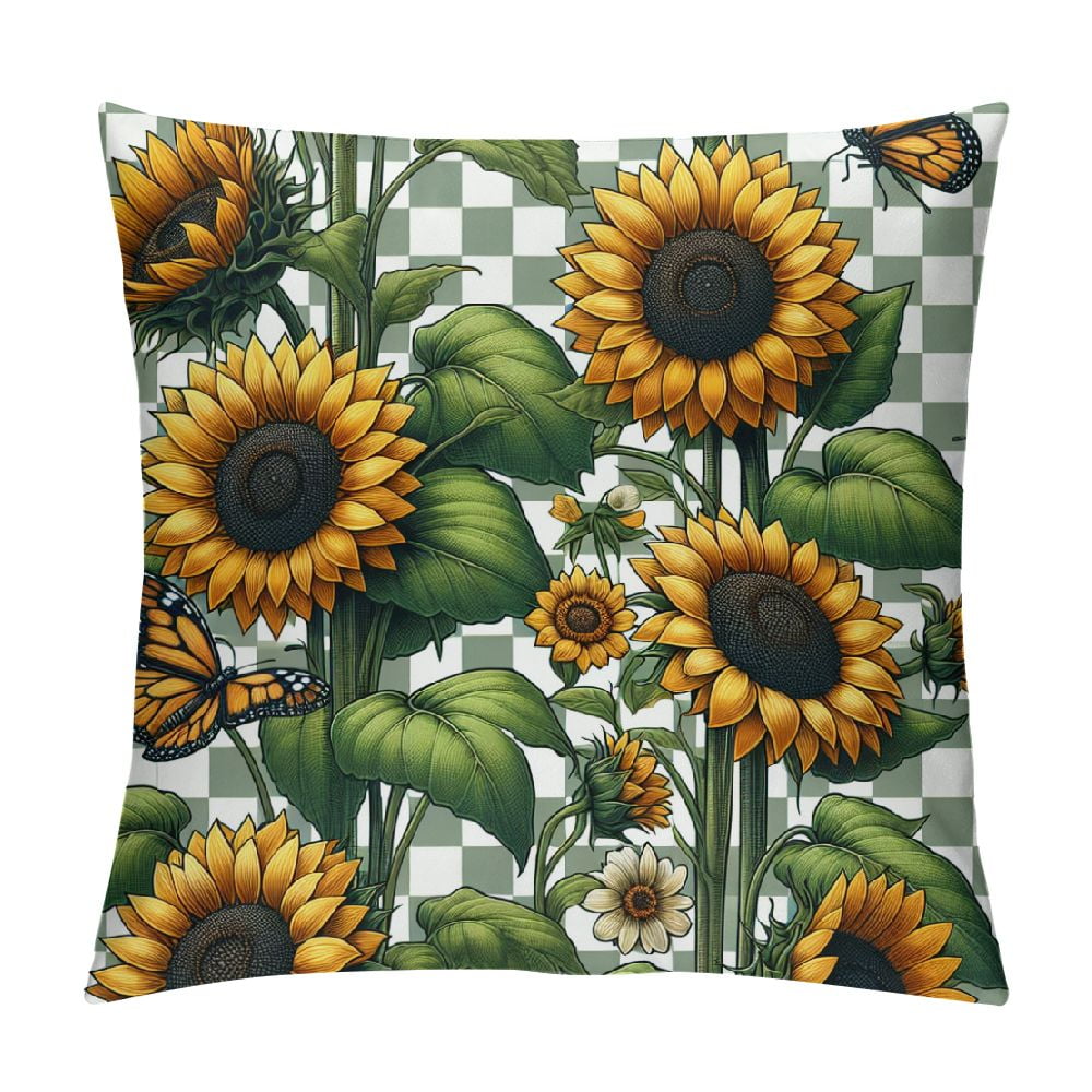 Leisuo Sunflower Pillow Covers Yellow Flower Black and White Buffalo ...