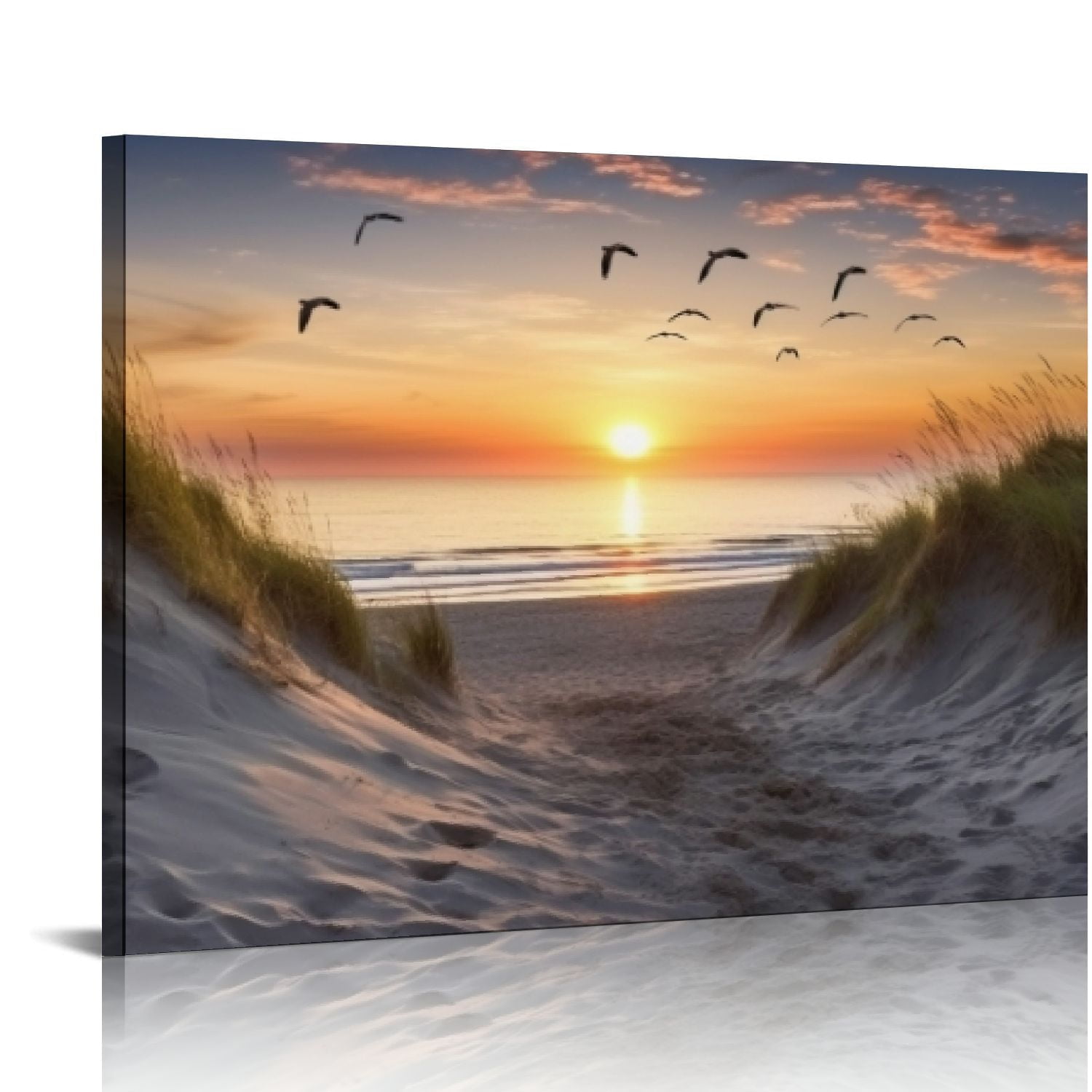 GOSMITH Sunset Beach Wall Art for Living Room Golden Sunlight Seagulls ...