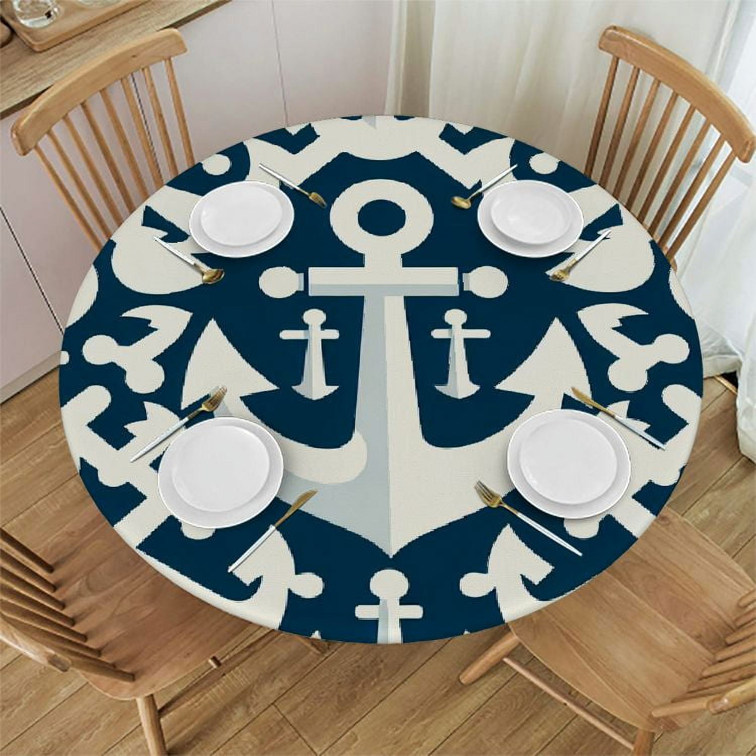 GOSMITH Table Cloth Anchor Decorative Nautical Decor Square White ...