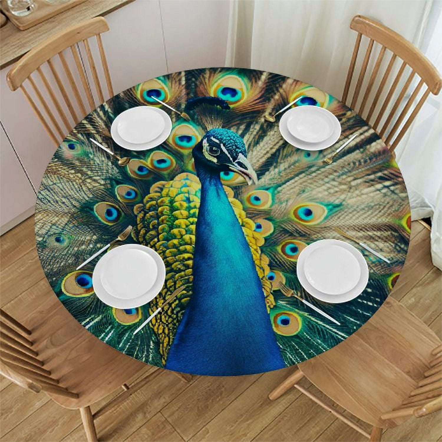 GOSMITH Table Cover Vintage Animal Peacock Green Feather Round ...