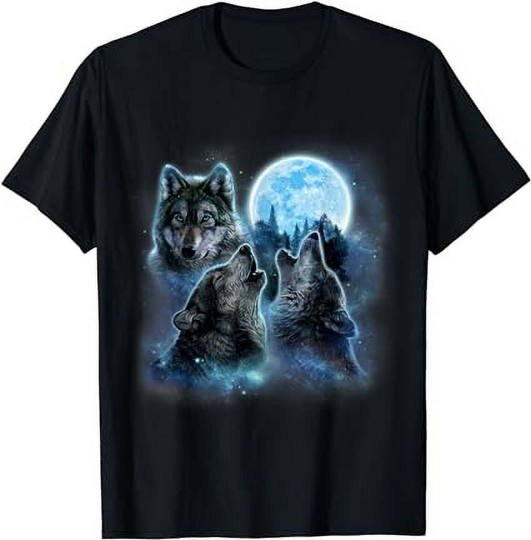 GOSMITH Three Wolves Howling Under Icy Full Moon Gray Wolf T-Shirt ...