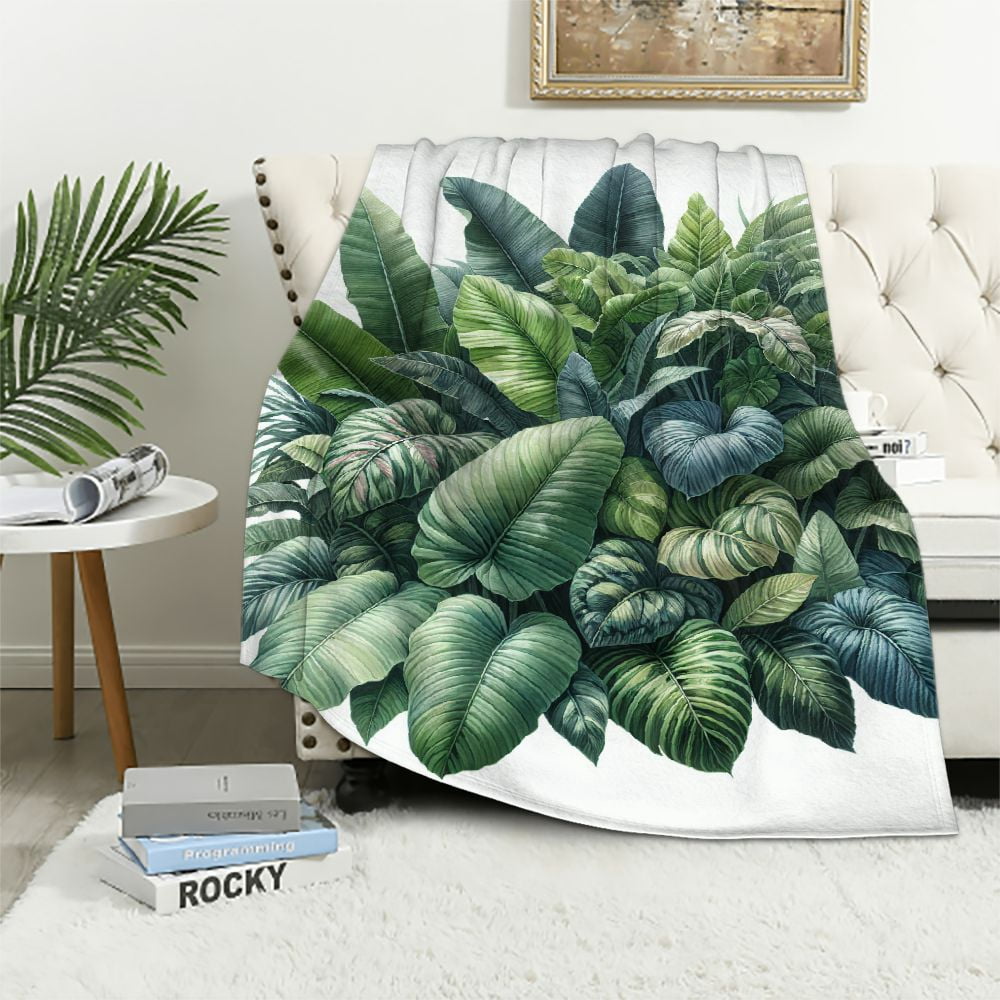 GOSMITH Throw Blanket Flannel Fleece Get Orange Leaves Outdoor Green ...
