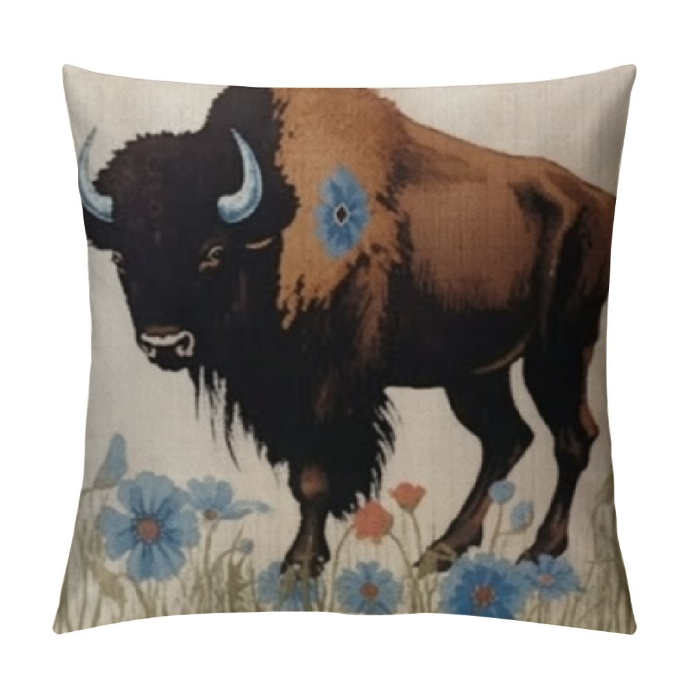 GOSMITH Throw Pillow Case Bison American Buffalo Bull Wild Watercolor ...