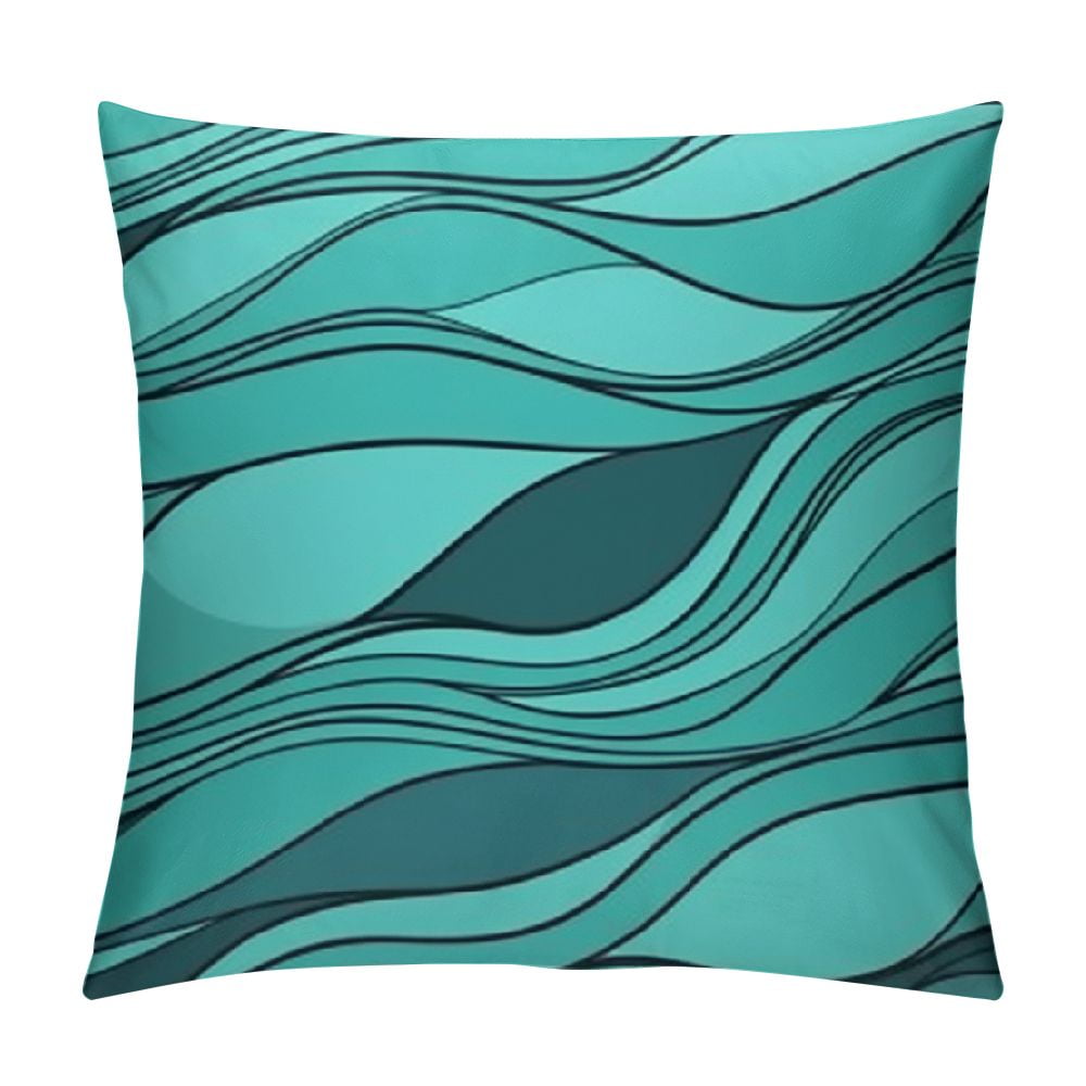 GOSMITH Throw Pillow Cover Abstract Wavy Teal and Blue Art Abstract ...